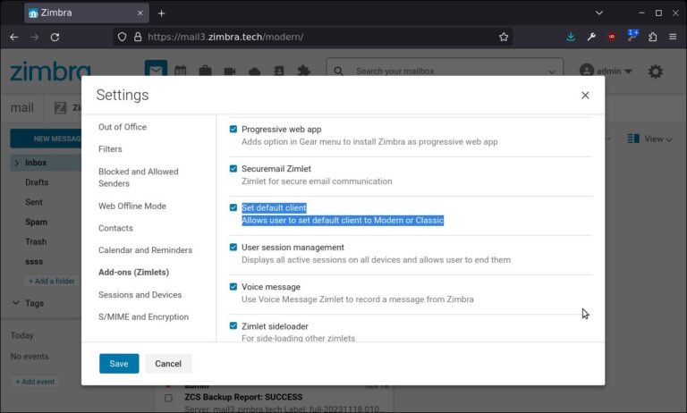 How to enable the option to go to Classic UI from the Modern UI gear menu - Zimbra : Blog