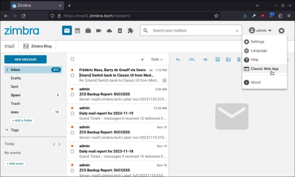 How to enable the option to go to Classic UI from the Modern UI gear menu - Zimbra : Blog